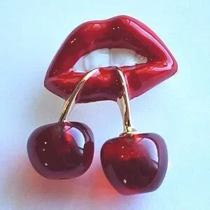 Boutique | Jewelry | Red Lips And Cherries Brooch Enameled Mouth Opaque ...